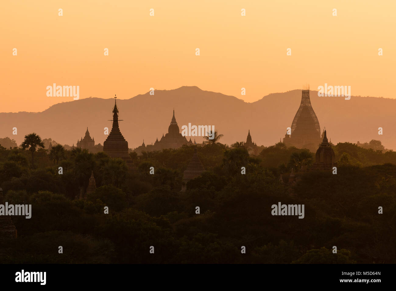 Ancient Temple in the Archaeological Park in Bagan at sunset, Myanmar ...