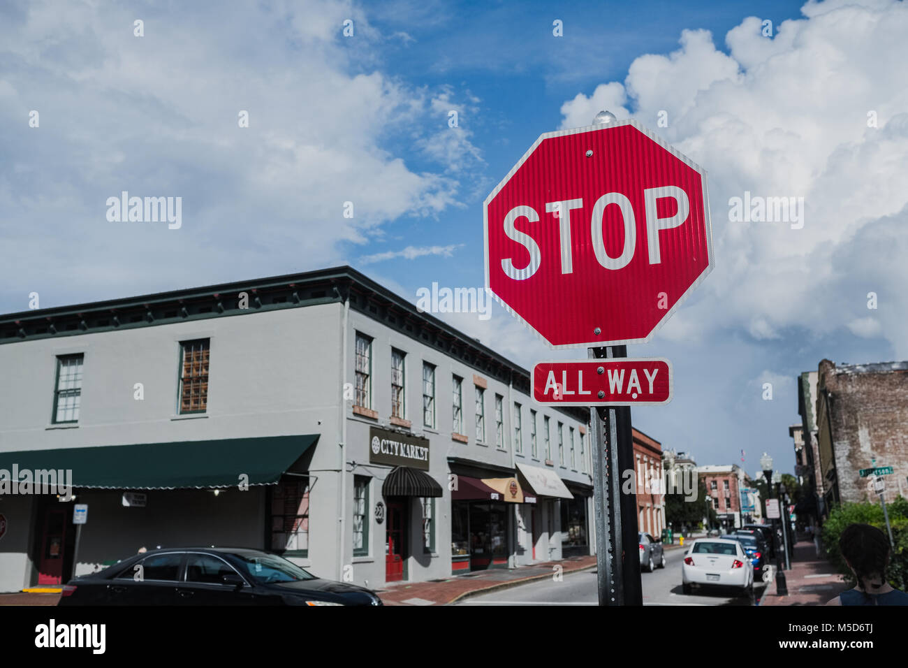 Stop sign with a number in Savannah, Georgia, North America Stock Photo ...