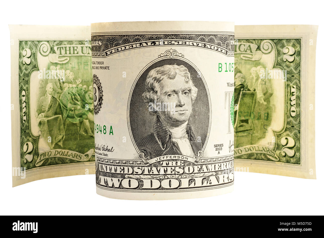 Two dollars isolated on white background Stock Photo - Alamy
