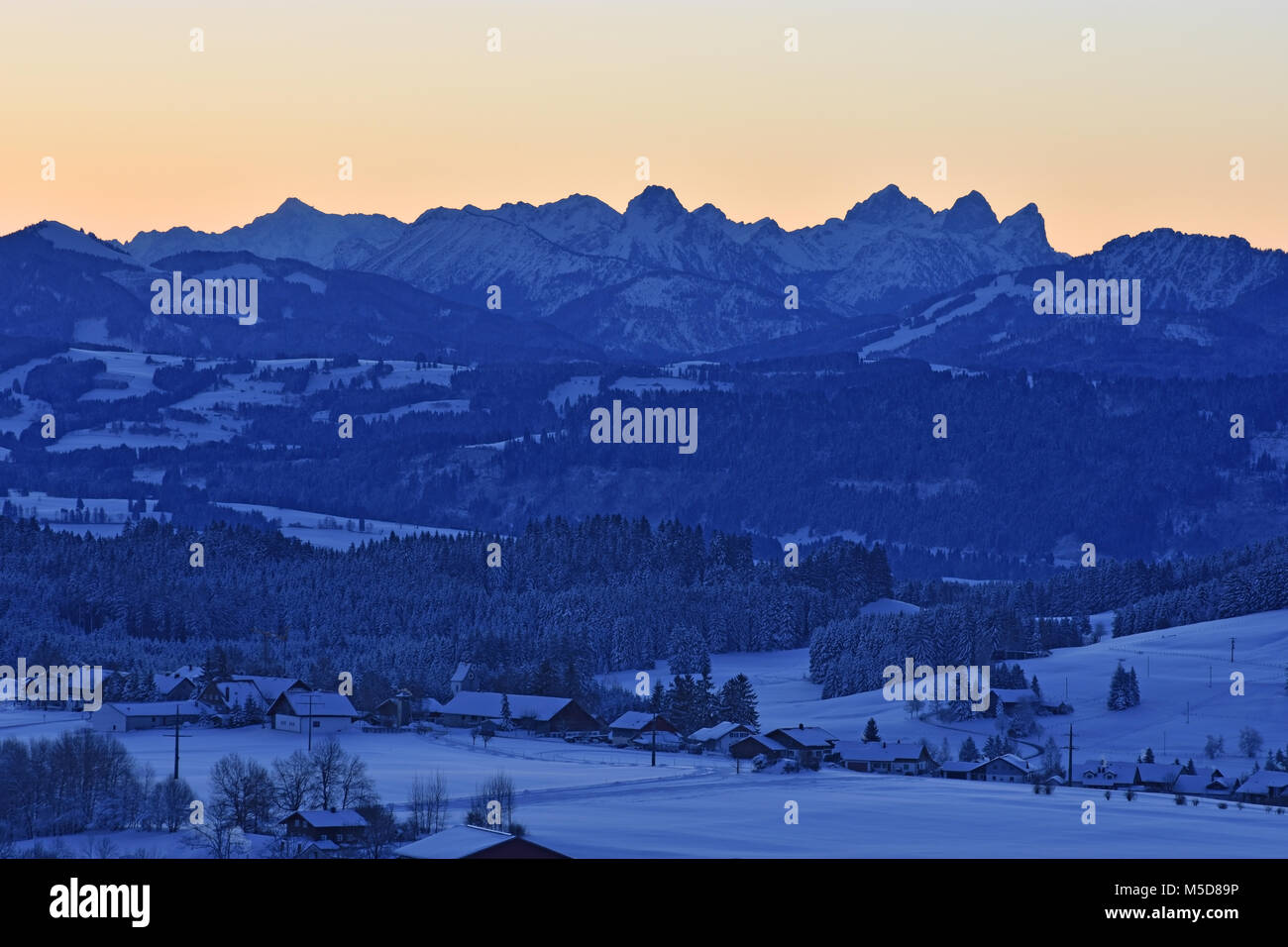 Colorful dawn over the Allgaeu Alps in winter. Bavaria, Germany Stock ...
