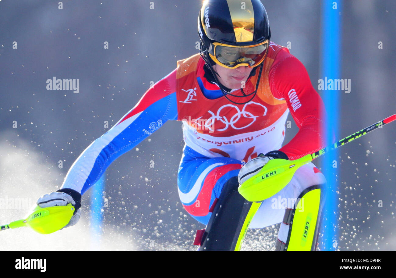 Pyeongchang, South Korea. 22 February, 2018. Olympics, Alpine Skiing, Men's slalom, first round ...