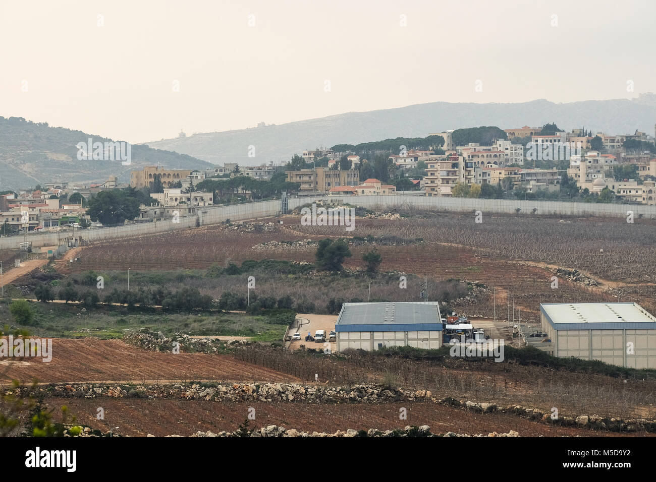 Metula, Israel. 21st February, 2018. A view of Metula in the foreground ...