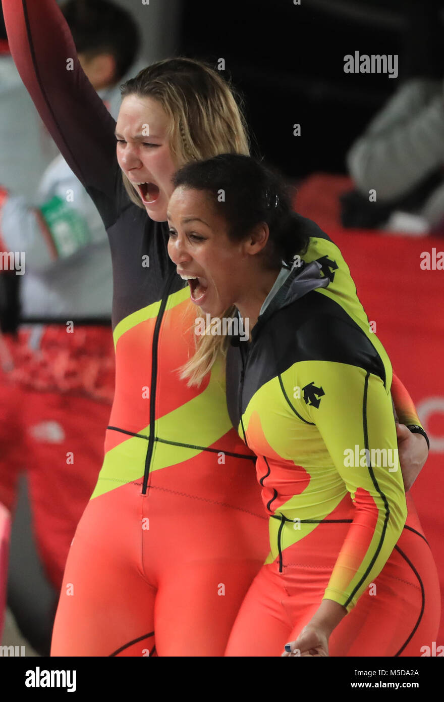 21st Feb, 2018. Germany wins gold in women's bobsleigh Lisa Buckwitz (L ...