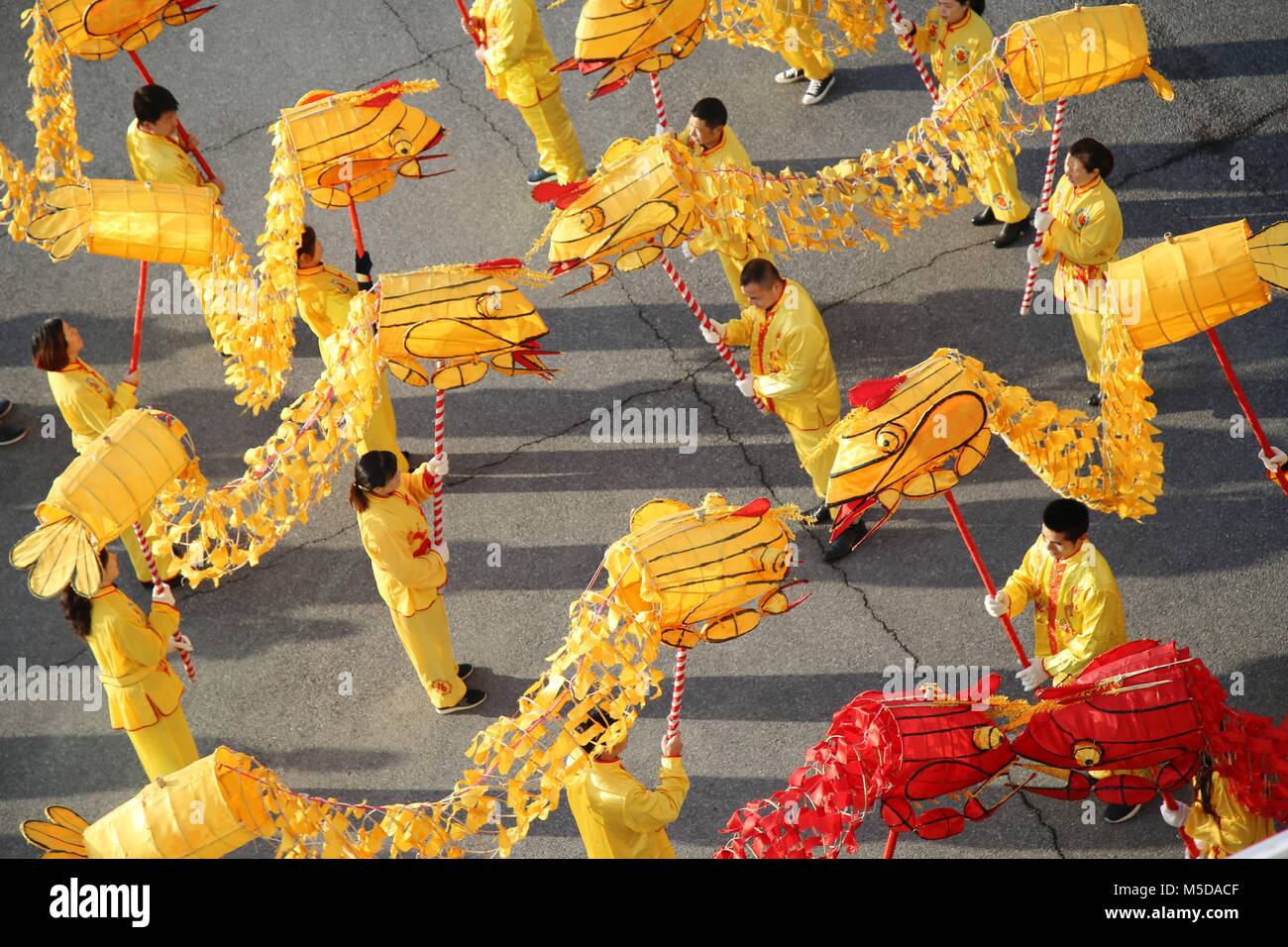 Shiyan. 22nd Feb, 2018. Dancers perform dragon dance in Yunyang ...