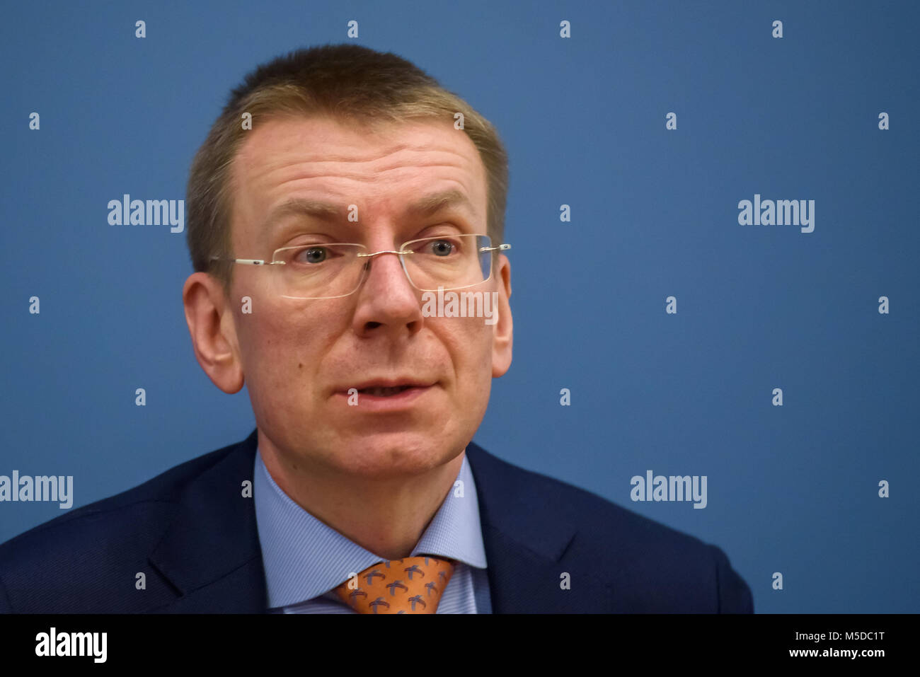 Riga, Latvia. 22nd February, 2018. Press conference at Latvian Ministry ...