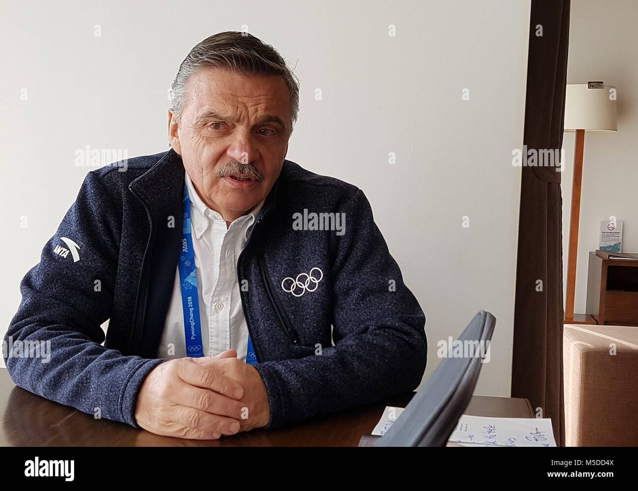 22nd Feb, 2018. IIHF head at Olympics Rene Fasel, president of the ...