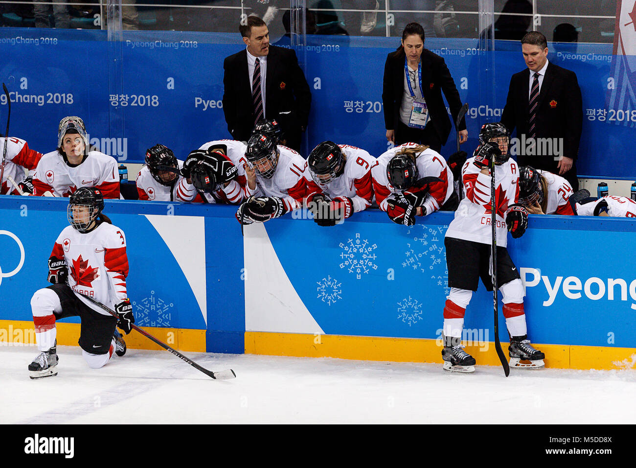 Gangneung, South Korea. 22nd Feb, 2018. Canada is dejected after losing ...