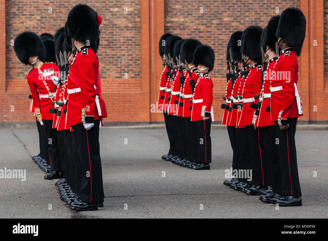Windsor, UK. 21st February, 2018. An officer inspects the 1st Battalion ...