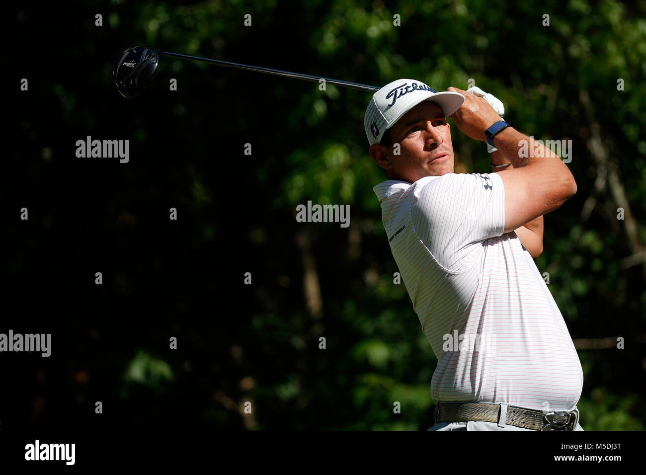 February 18, 2018 .Scott Stallings hits a tee shot on the 12th hole ...