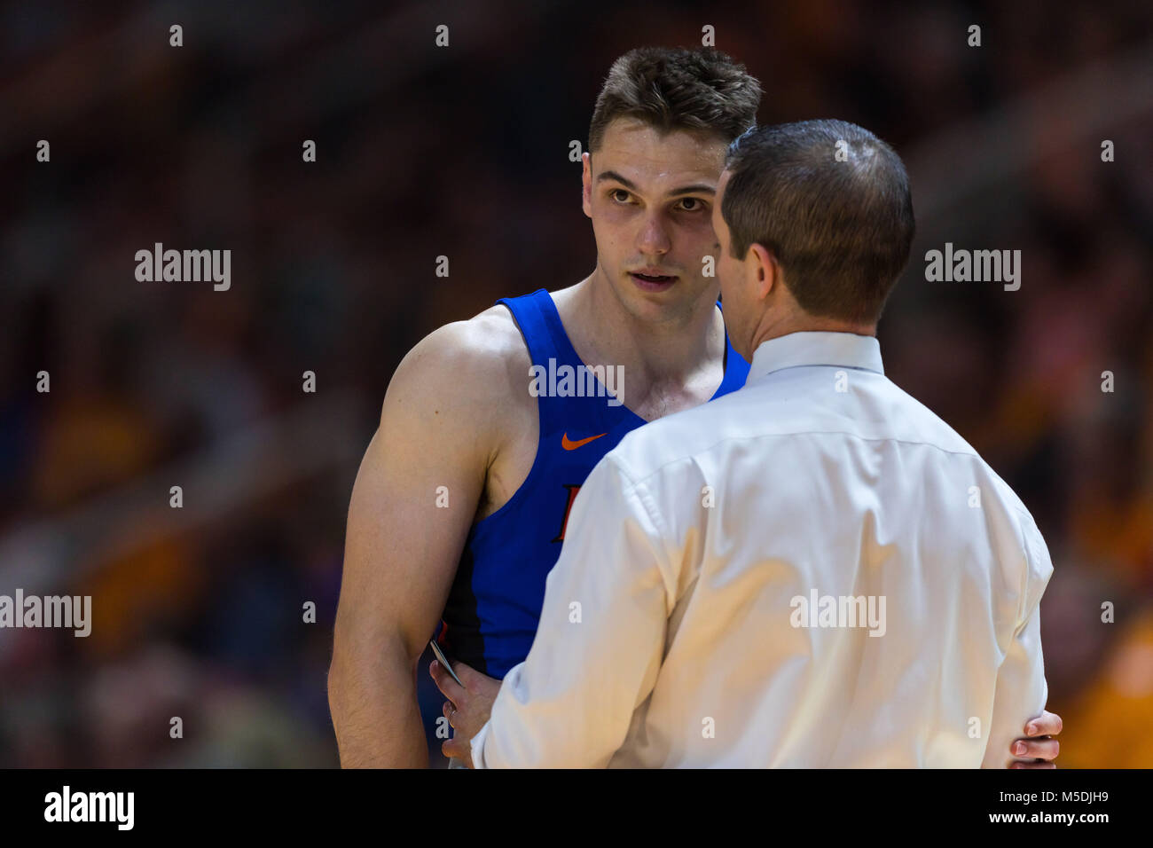 February 21, 2018: head coach Cameron Newbauer speaks with Egor ...