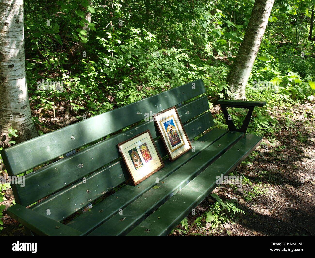 Pictures on a bench Stock Photo - Alamy