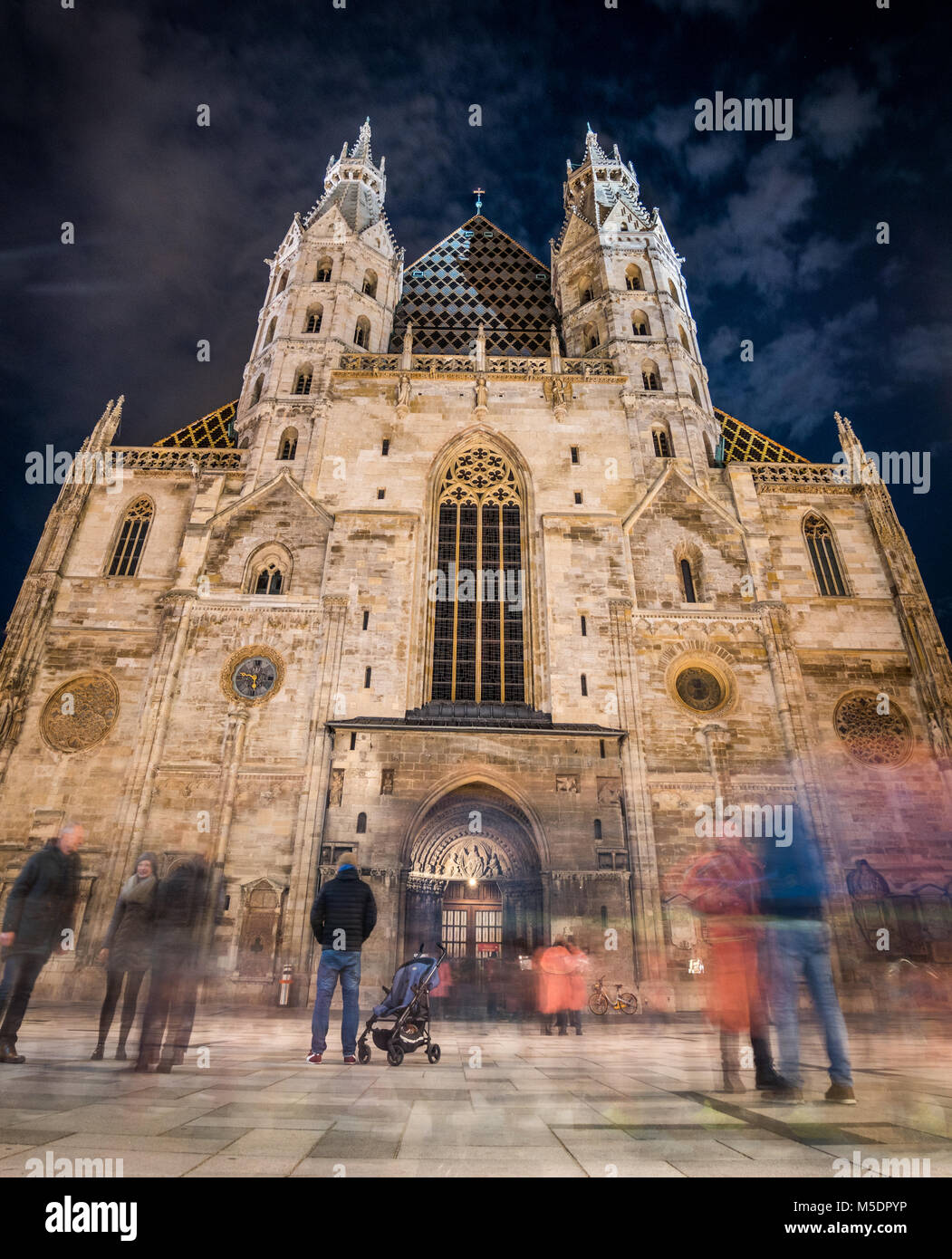 St. Stephen's Cathedral in Vienna at night with people sight austria ...