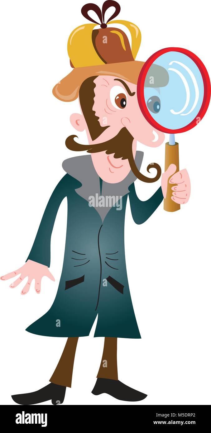 A cartoon retro detective with a large magnifying glass Stock Vector ...
