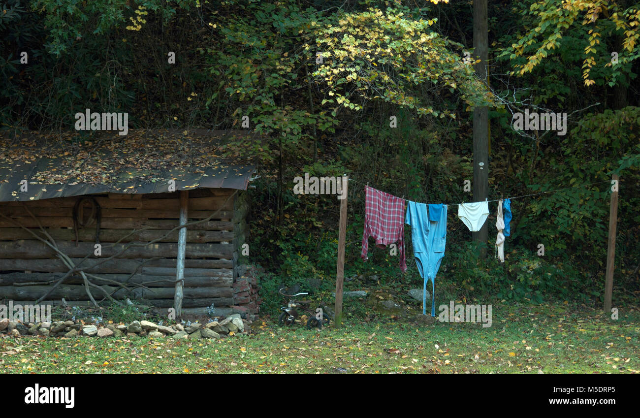Clothes hang outside a cabin Stock Photo - Alamy