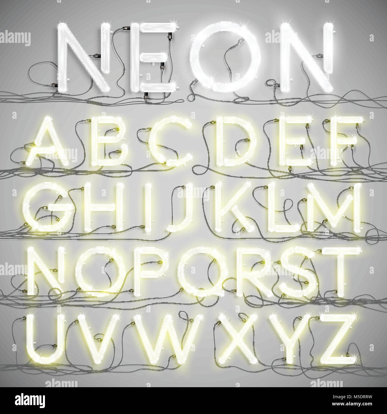 Realistic neon alphabet with wires (ON), vector Stock Vector Image ...