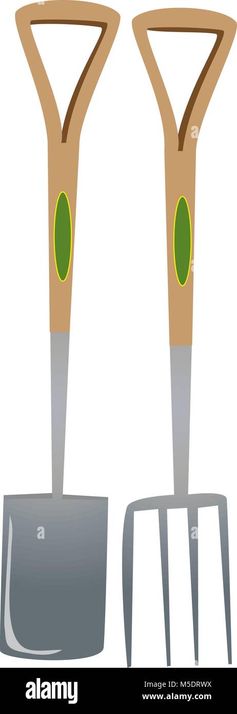 A cartoon illustration of a garden spade and a garden fork Stock Vector ...