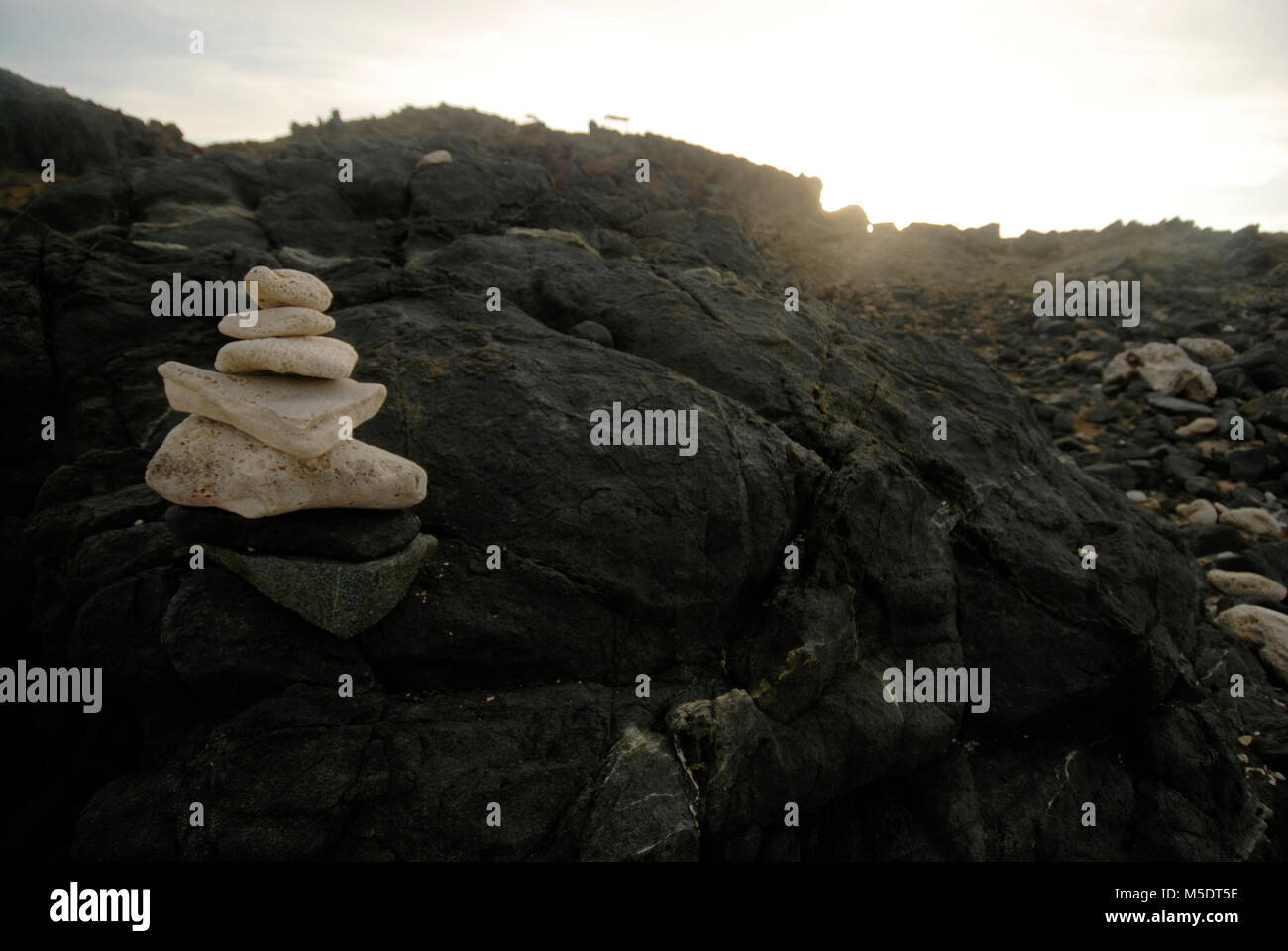 Stacked rocks and shells in Aruba Stock Photo - Alamy