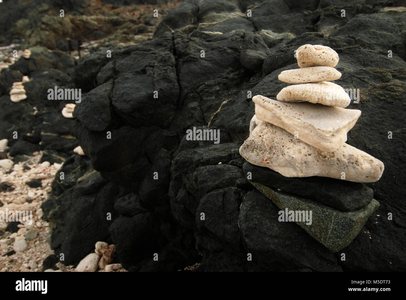 Stacked rocks and shells in Aruba Stock Photo - Alamy