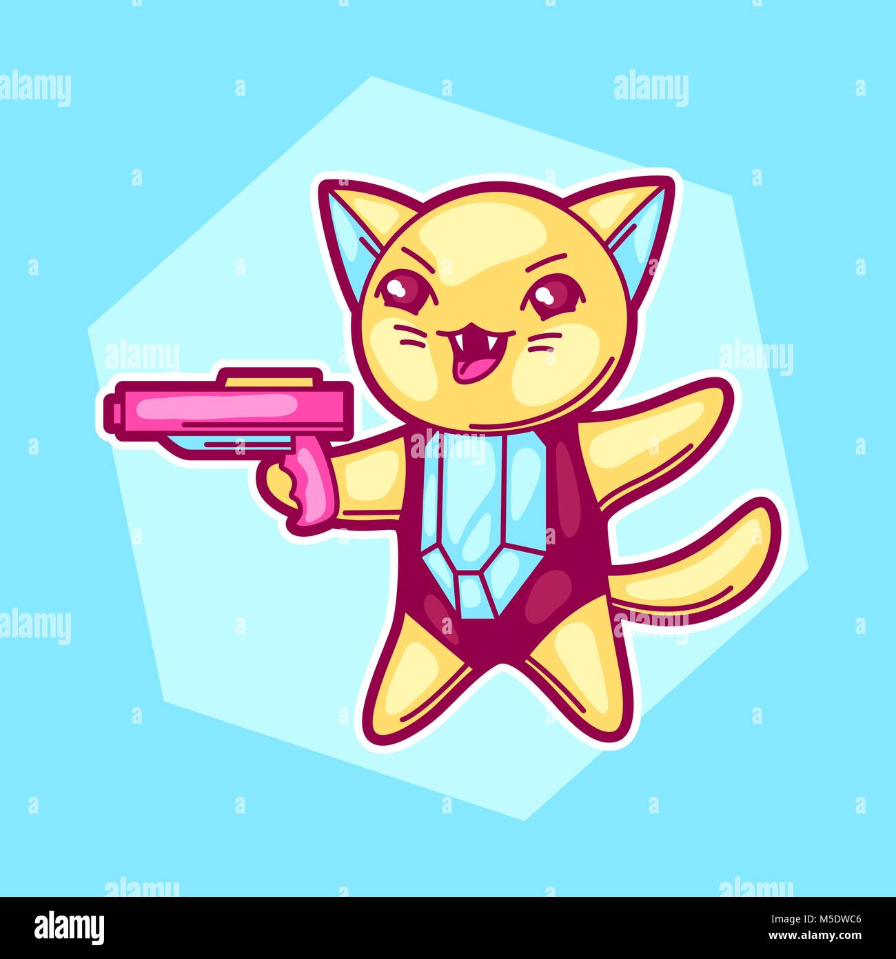 Japanese anime cosplay cat. Cute kawaii character with gun Stock Vector ...