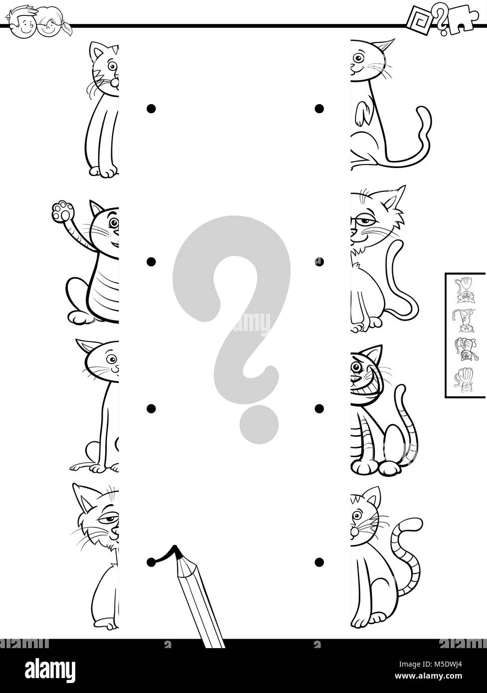 Black and White Cartoon Illustration of Educational Game of Matching ...