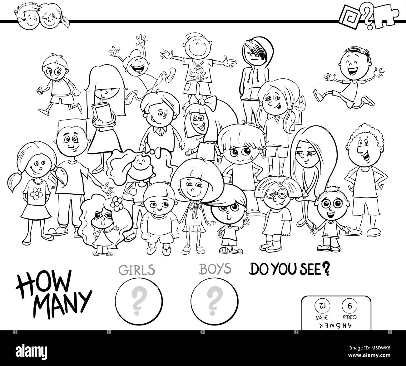 Black and White Cartoon Illustration of Educational Counting Game for ...