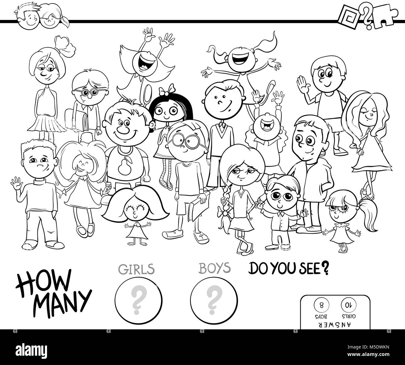 Black and White Cartoon Illustration of Educational Counting Task Game ...