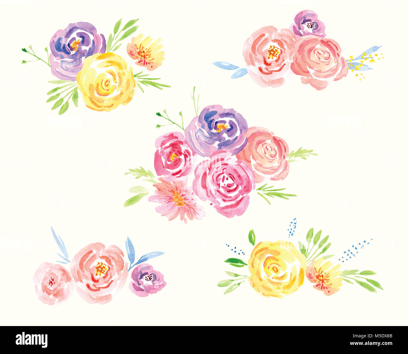 Spring Flower Watercolor Clip Art. Hand Painted Flower Bouquets Stock ...