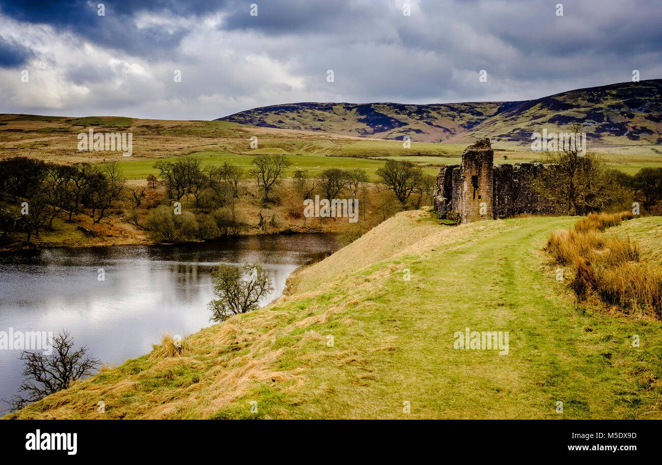 Morton Castle is located by an artificial loch in the hills above ...