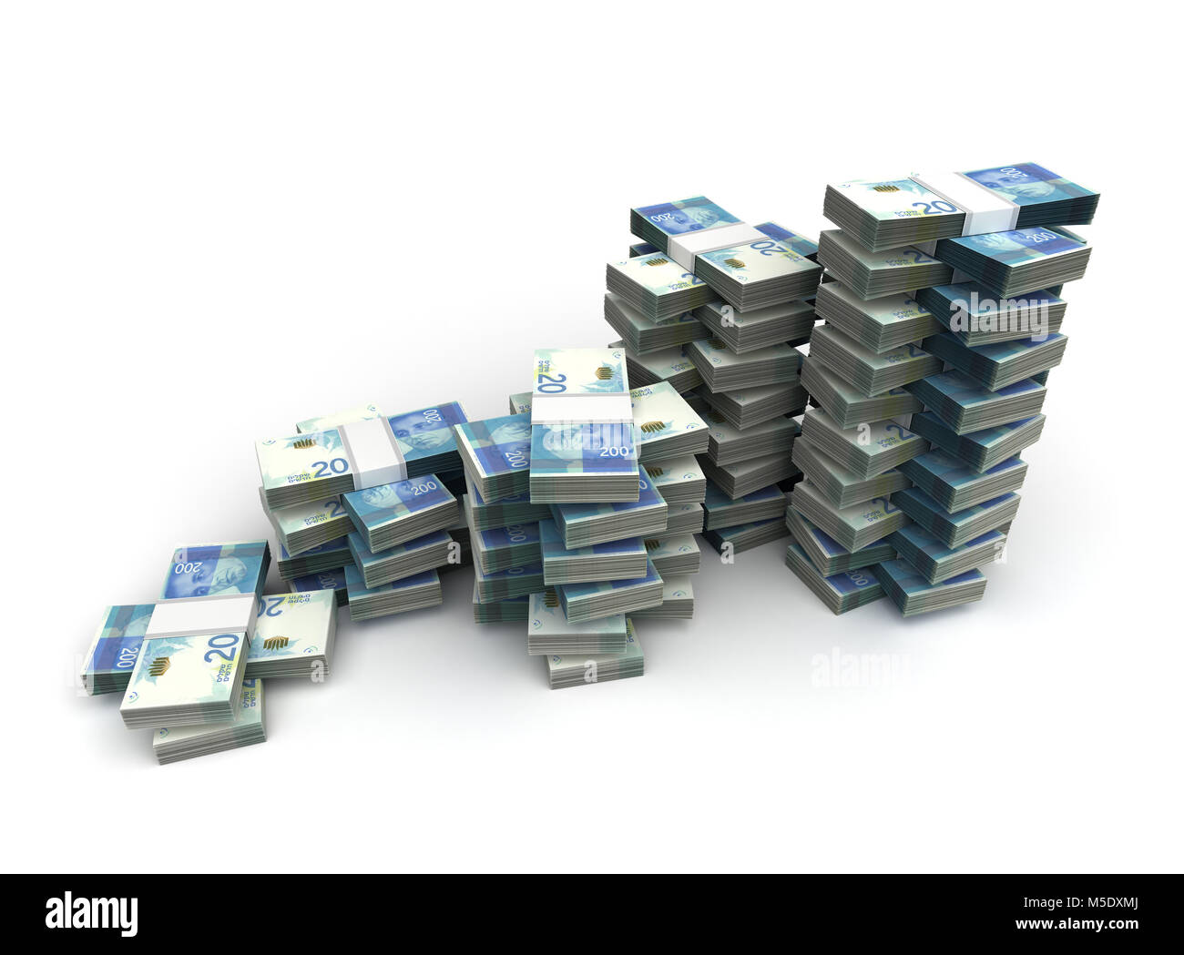 Stack of Israeli New Shekels (isolated on white background Stock Photo ...