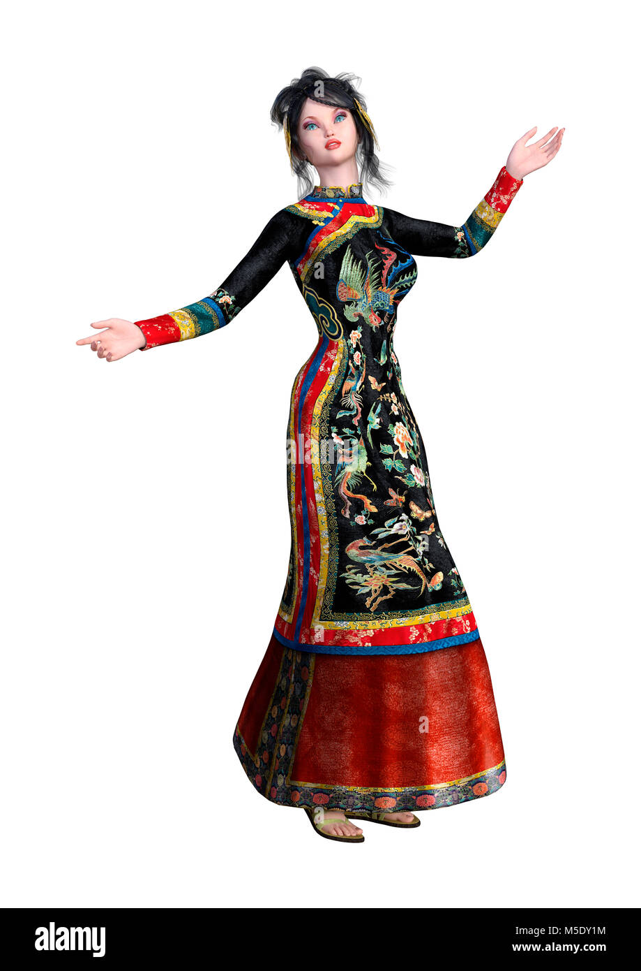 3D rendering of a beautiful princess of Chine isolated on white ...