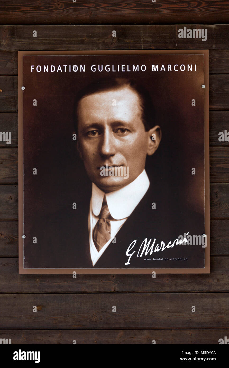 Sign, signs, commemorative table, Marconi Stock Photo - Alamy