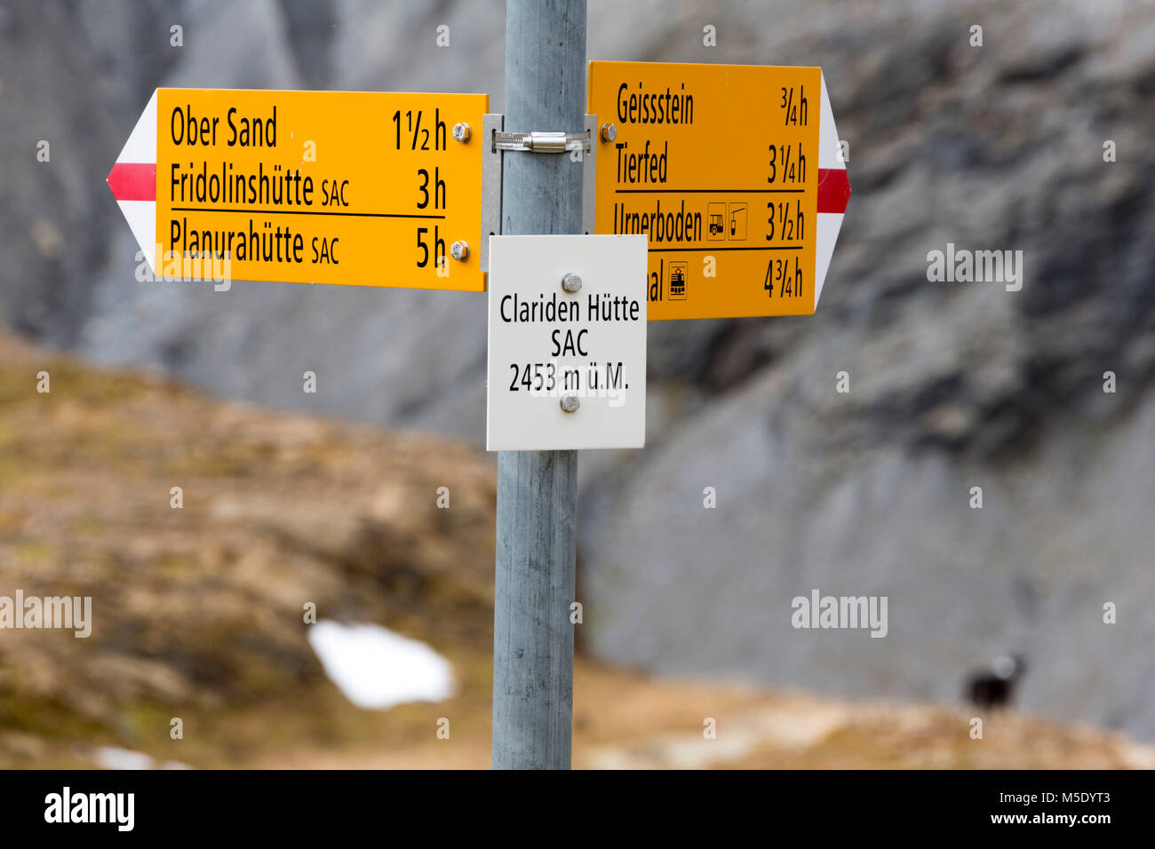 Hiking, walking, the Alps, mountains, rock, stone, signpost, Yellow ...