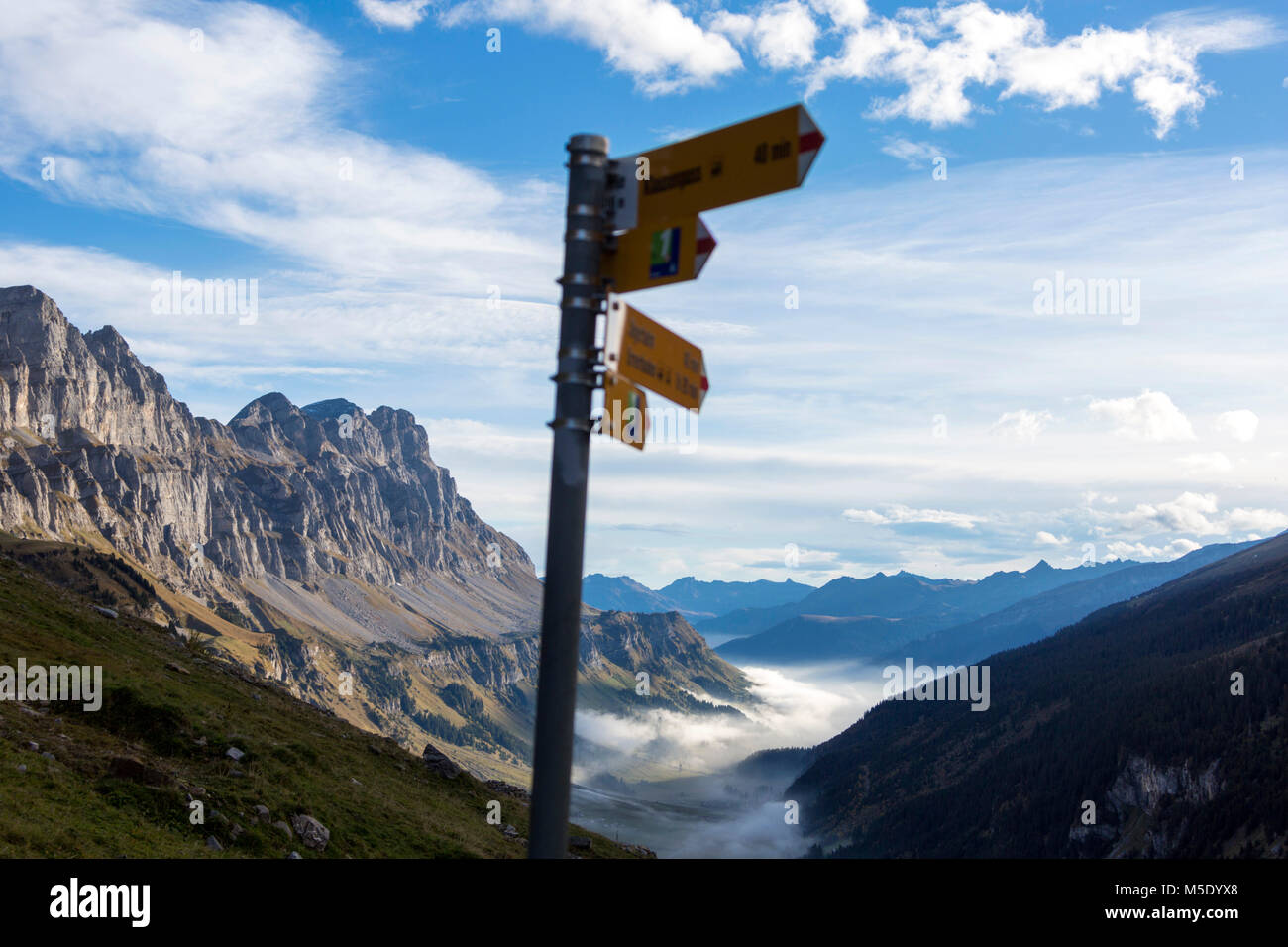 Hiking, walking, the Alps, mountains, signposts, footpath of wise men ...