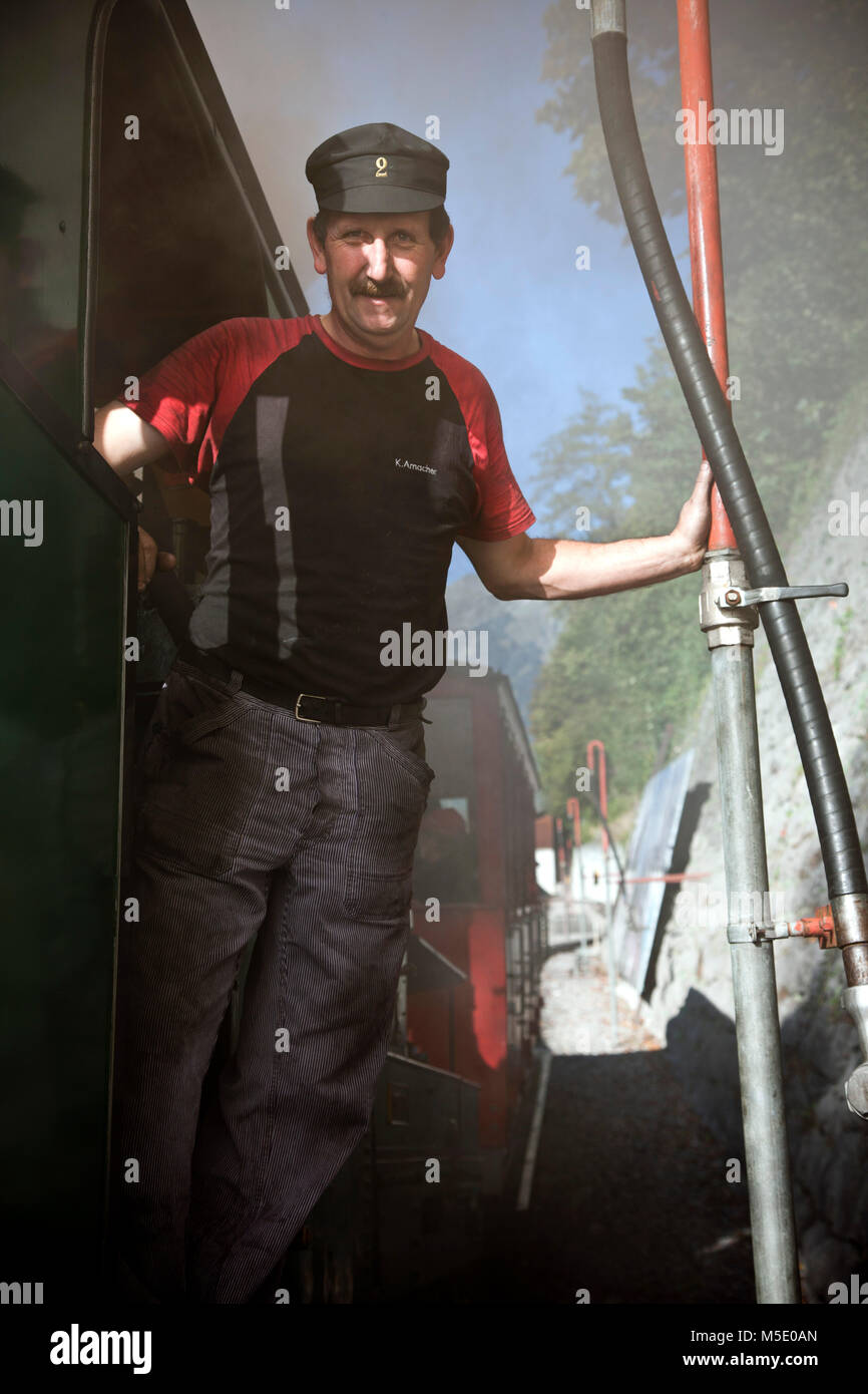 Rack railway, Wagon, Red, train driver, man, steam Stock Photo - Alamy