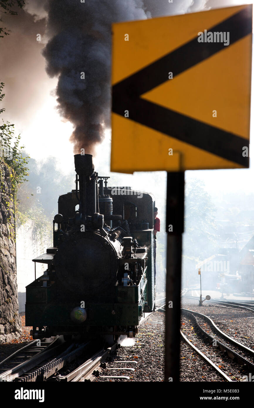 Rack railway, steam locomotive, railroad engine, steam, sign, road ...