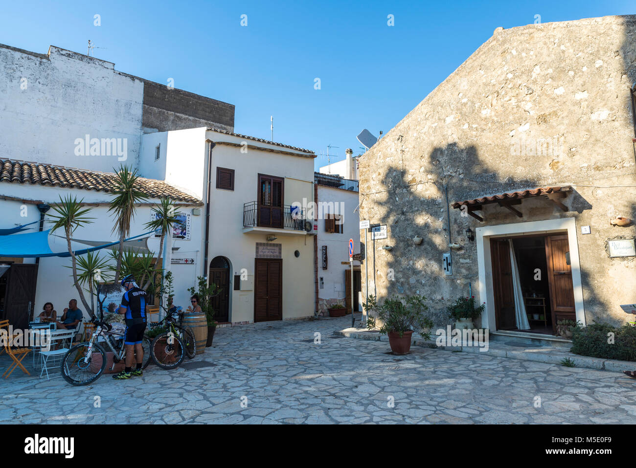 Scopello, Italy - August 7, 2017: Street in the old town of Scopello ...