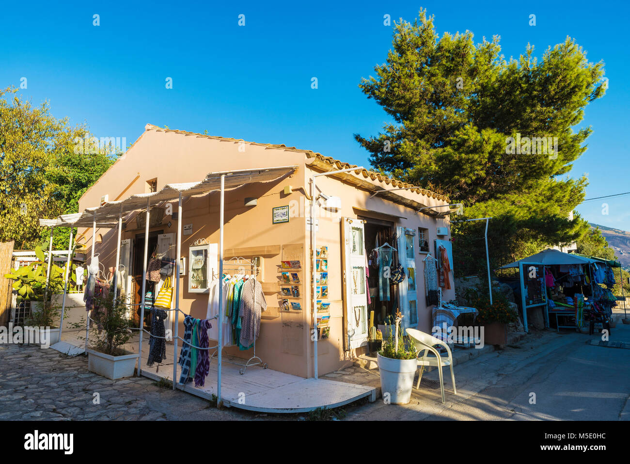 Scopello, Italy - August 7, 2017: Street in the old town with a ...
