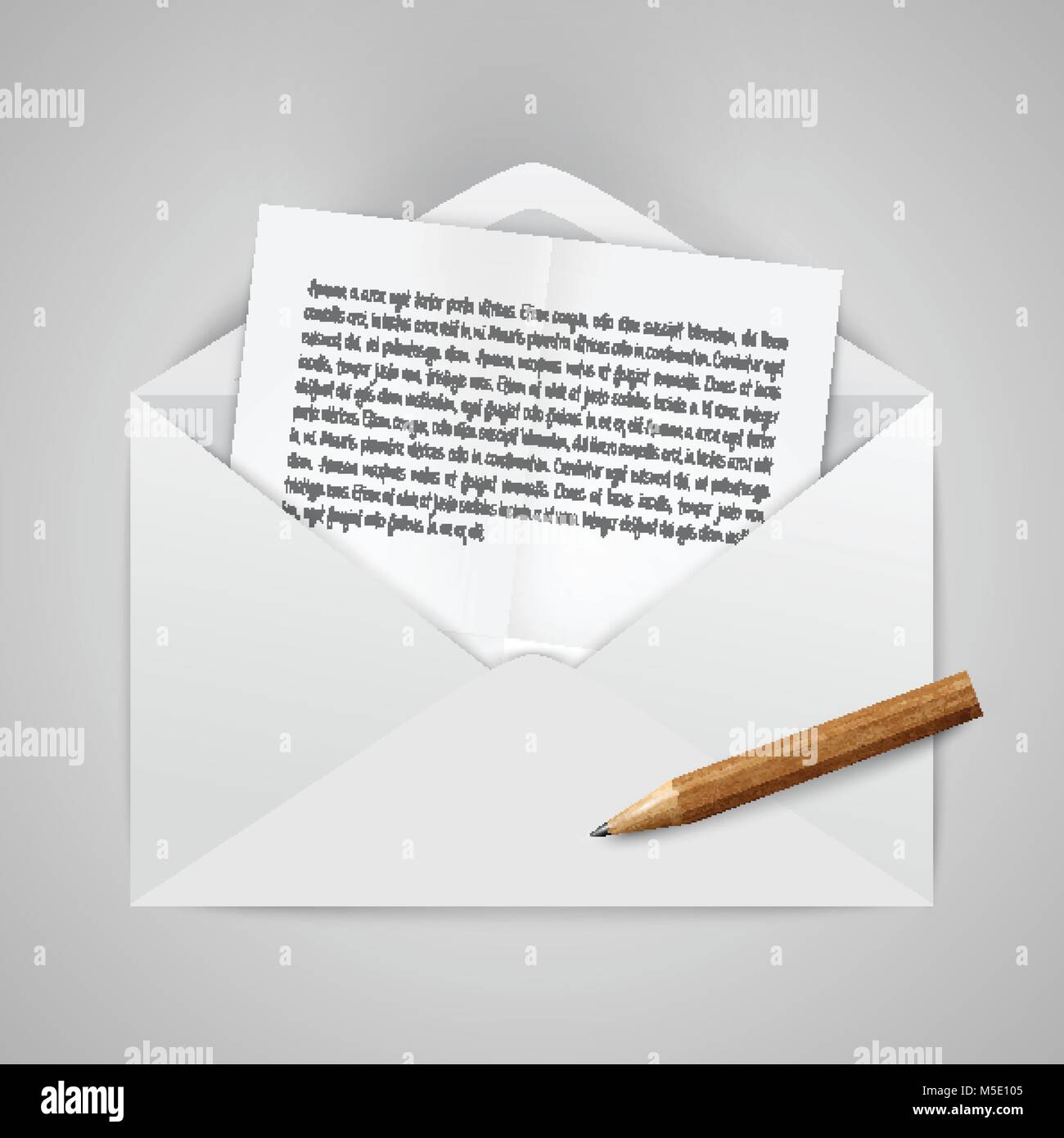 Realistic opened envelope with papers, and a pencil vector illustration ...