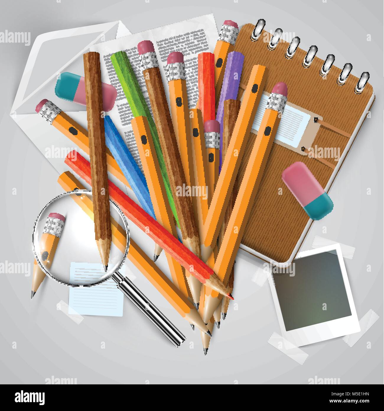 Office or school stuffs and items on white background, vector Stock ...