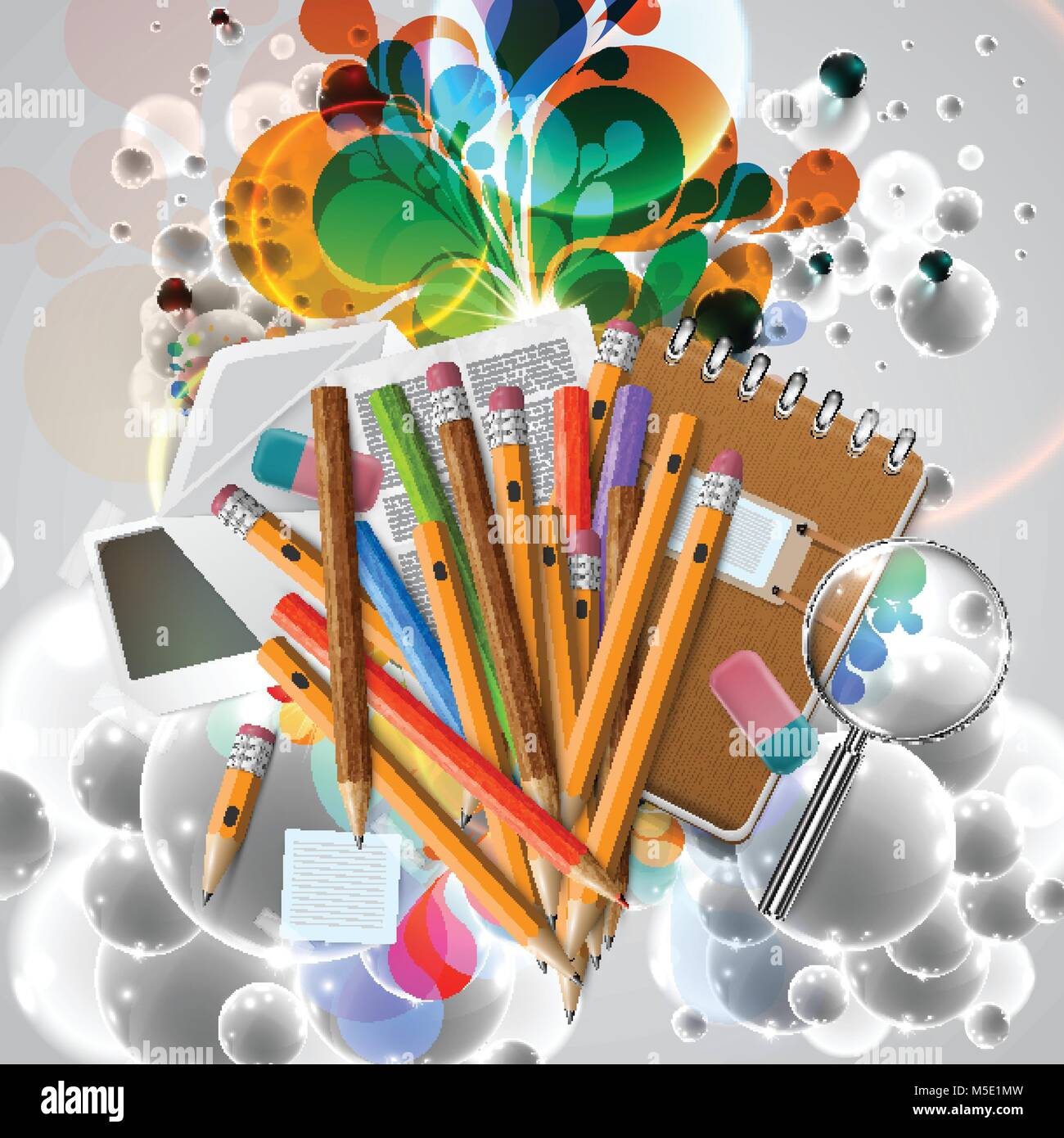 Office or school stuffs and items on white background, vector Stock ...