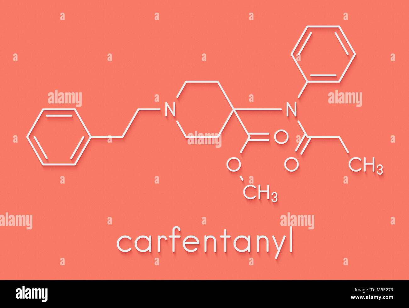 Carfentanil (carfentanyl) synthetic opioid drug molecule. Skeletal ...