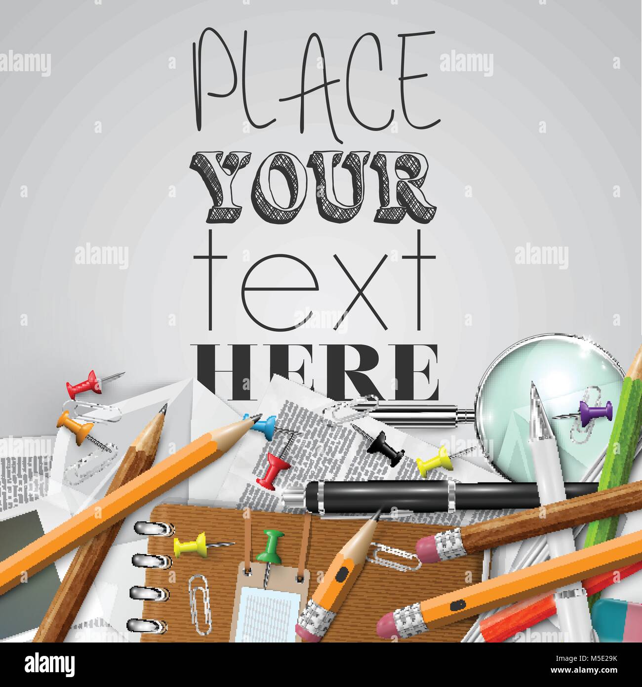 Office or school stuffs and items on white background, vector Stock ...