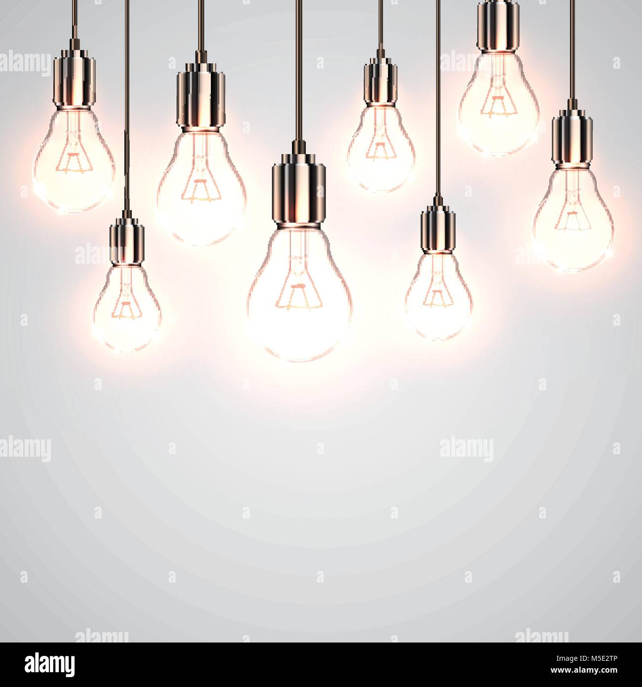 Realistic lightbulbs hanging and working, vector Stock Vector Image ...