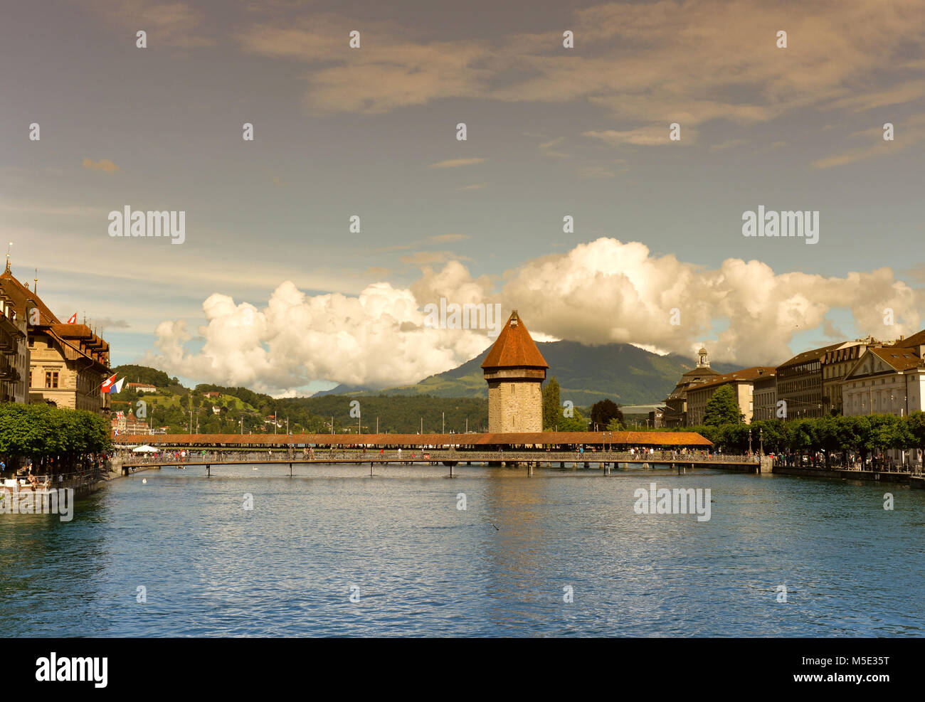 Lucerne cityscape, Switzerland. Chapel Bridge (Kapellbrucke) and Water ...