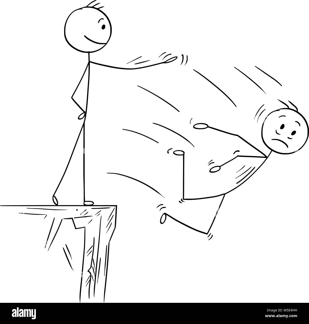 Cartoon of Man or Businessman Pushing Competitor From High Cliff Stock ...
