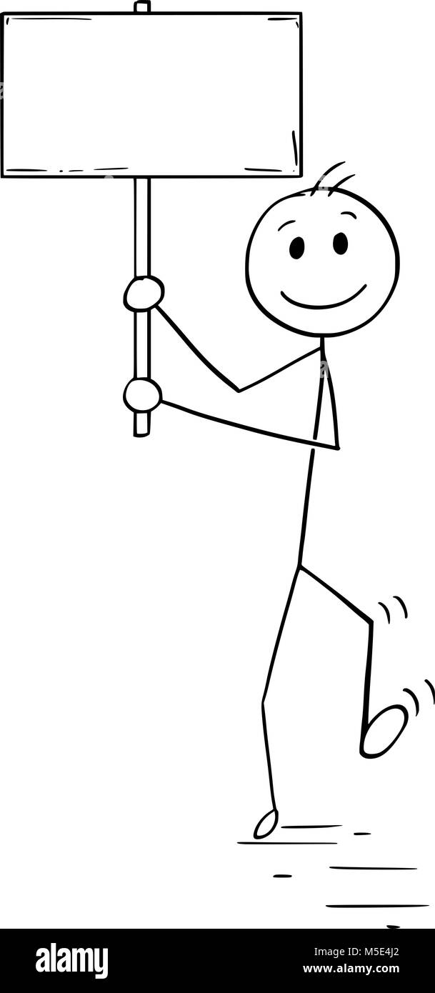 Cartoon of Man or Businessman Walking with Empty or Blank Sign Stock ...