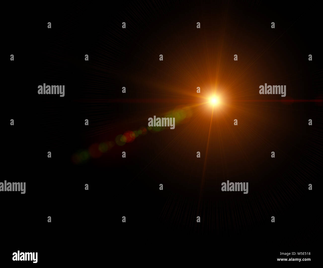 Light, bright sunbeam in space. Star glow. Red light and a dark ...