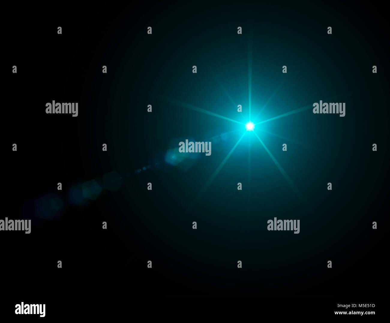 Light, bright sunbeam in space. Star glow. Blue light on a dark ...