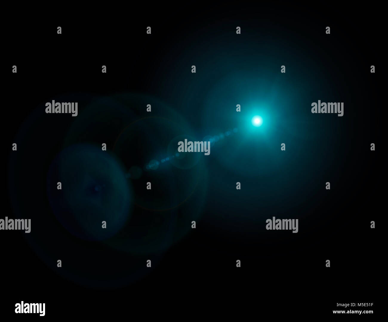 Light, bright sunbeam in space. Star glow. Blue light on a dark ...