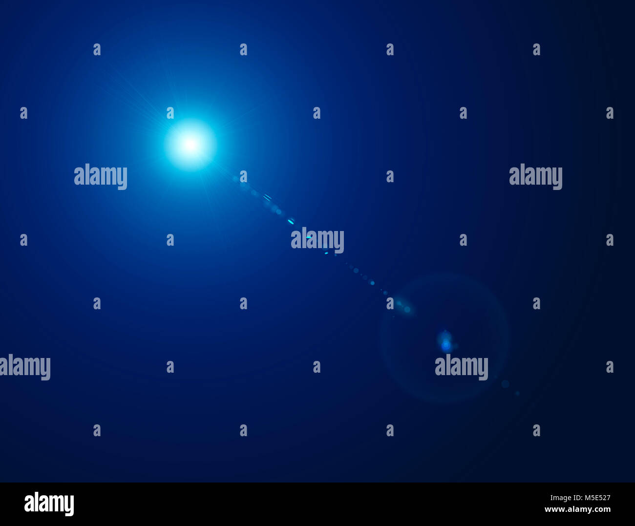 Light, bright sunbeam in space. Star glow. Blue light on a dark ...